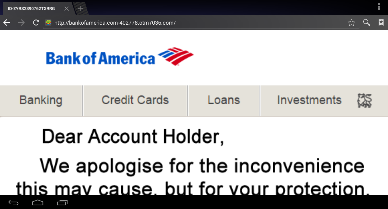 Bank of America Text Message Phishing Attack